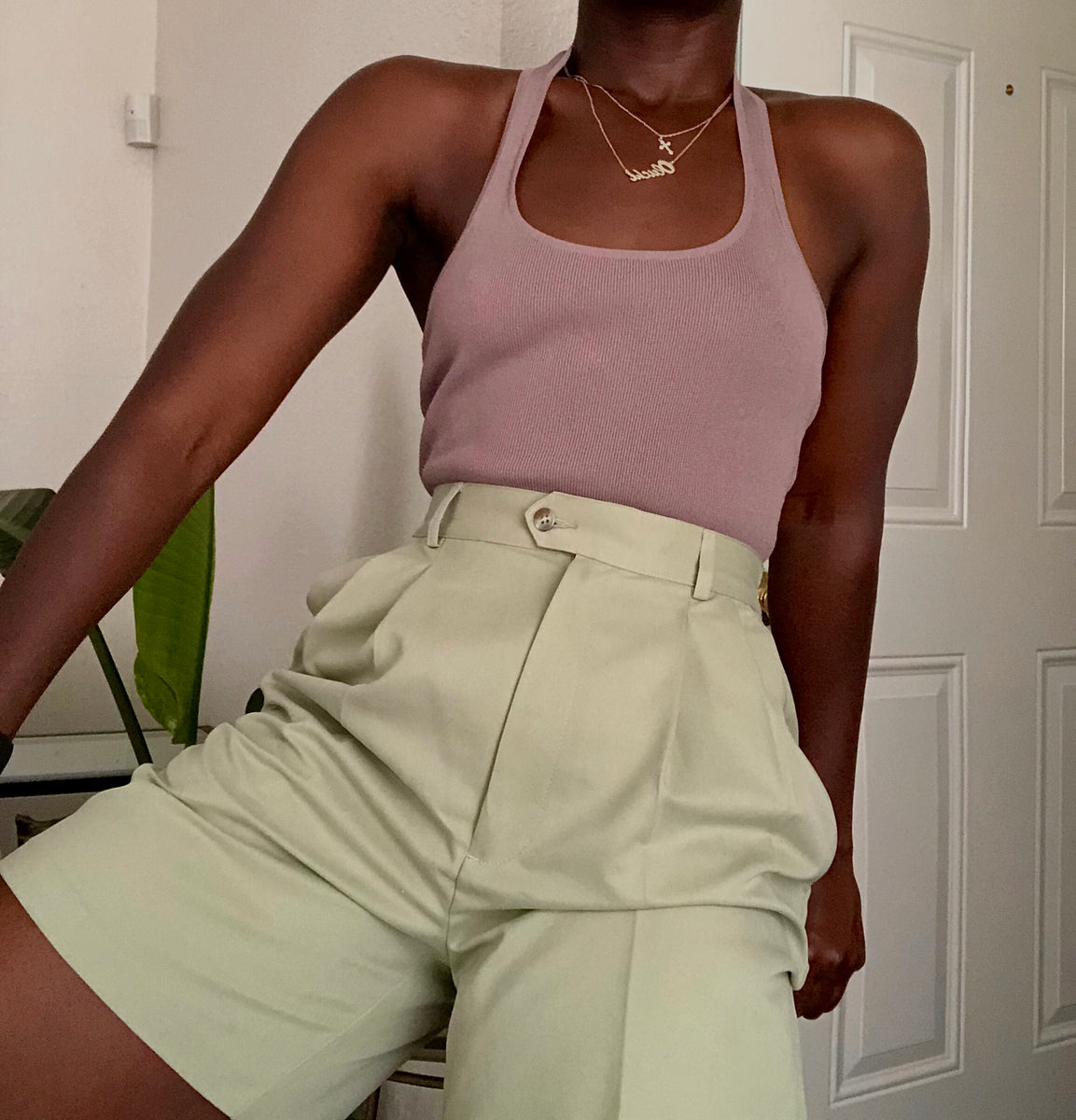 sage tailored shorts – OLUCHI VINTAGE
