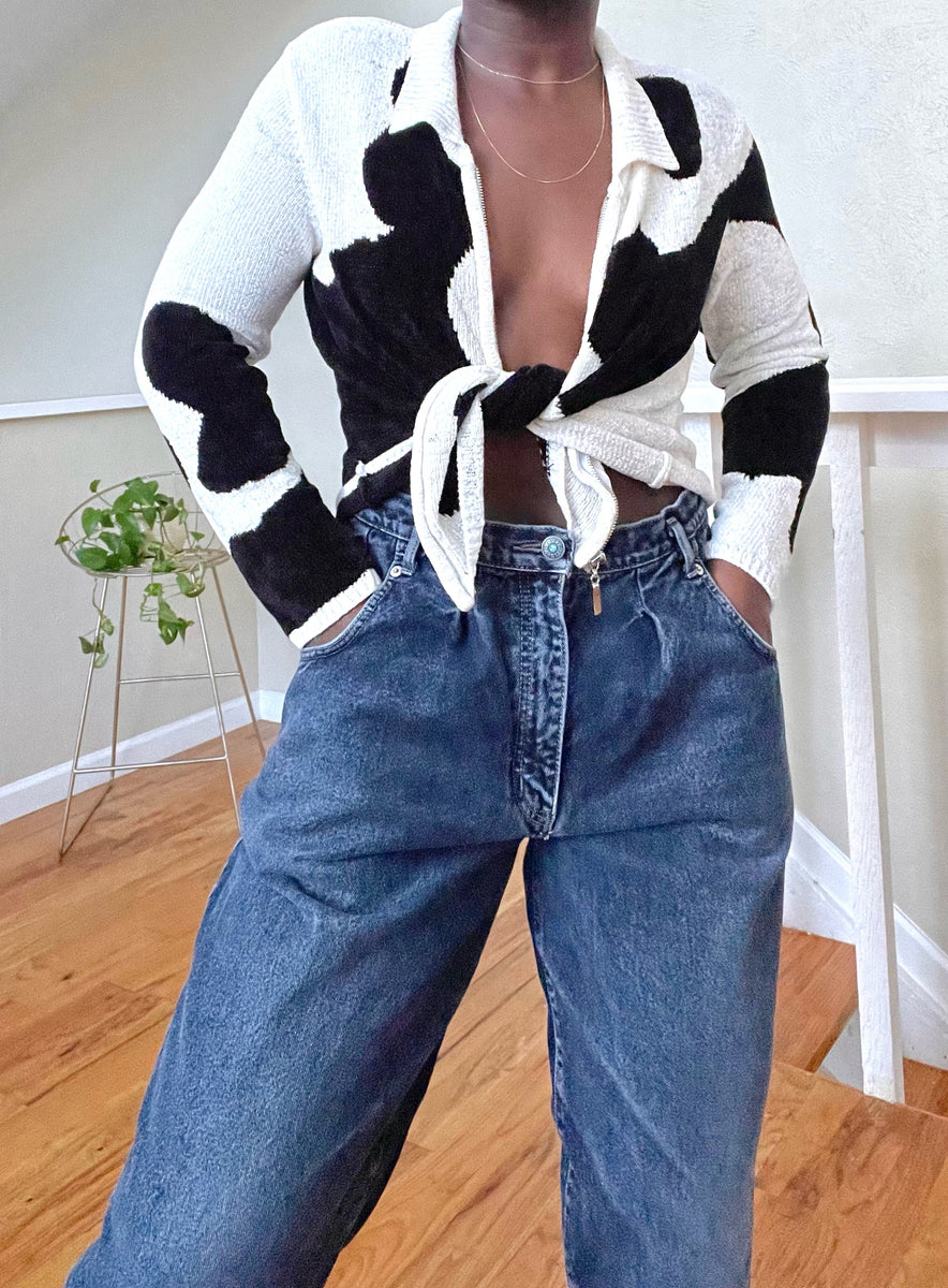 cow print chenille zip cardigan – OLUCHI VINTAGE